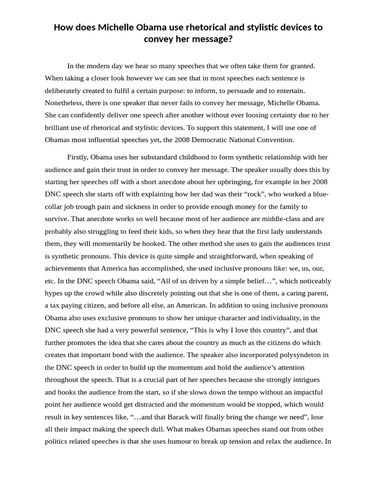 Michelle Obama's Rhetorical Techniques | PDF | Metaphor