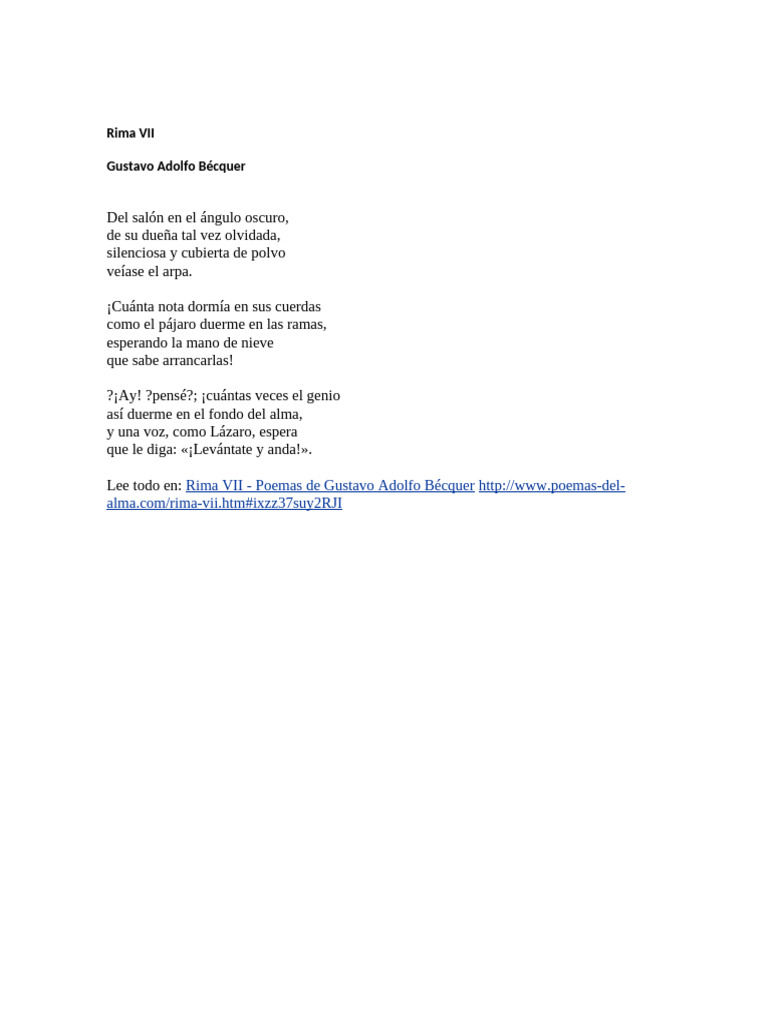 Rima VII de Bécquer: Poema y Análisis | PDF