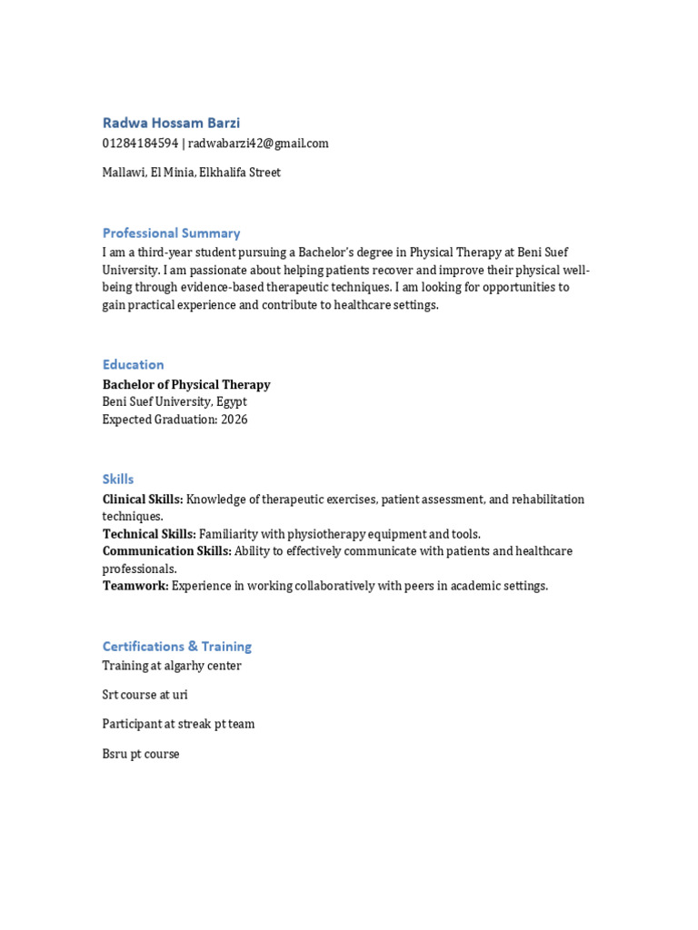 I Am Sharing 'Radwa - Hossam - Barzi - CV' With You | PDF | Self-Improvement | Science & Mathematics