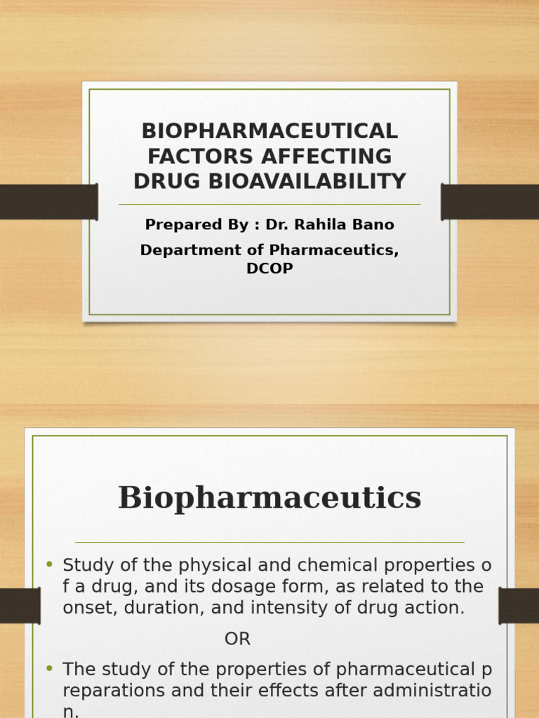Factor Affecting Bioavailability | PDF | Tablet (Pharmacy ...