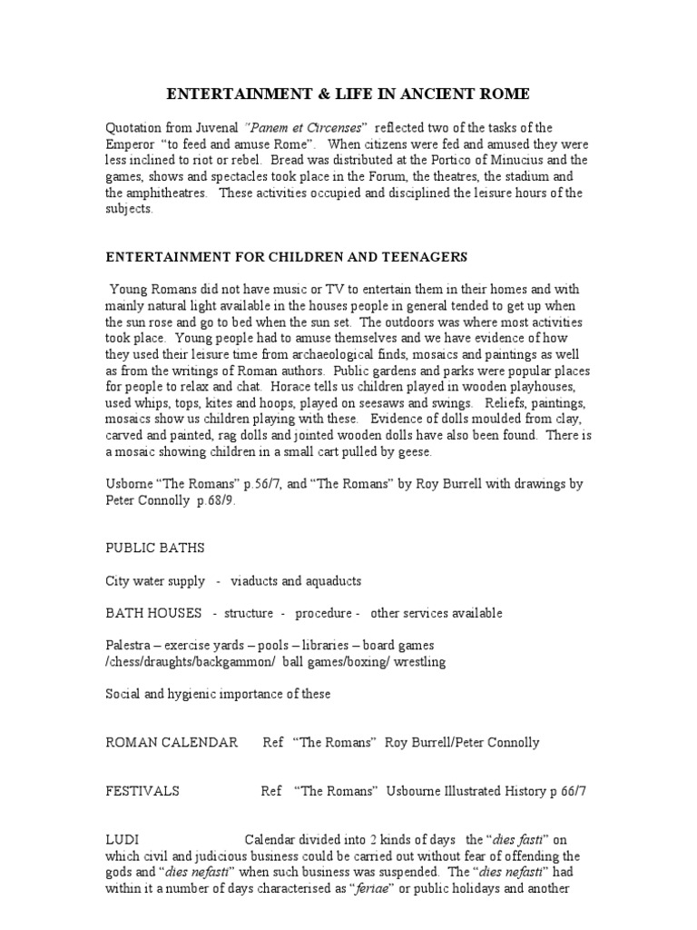 Ancient Roman Entertainment & Leisure | PDF | Gladiator | Ancient Rome