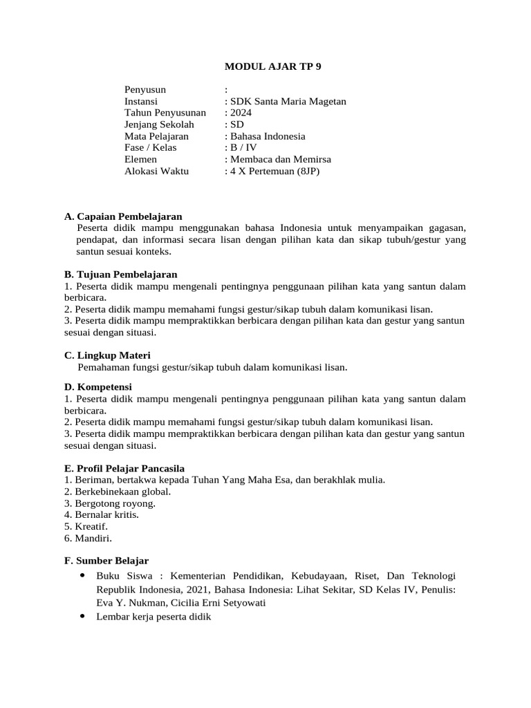 Modul Ajar Bahasa Indonesia TP 8 | PDF