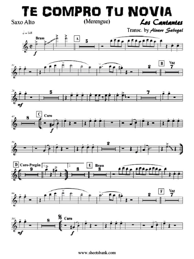 Te Compro A Tu Novia Alto Sax | PDF
