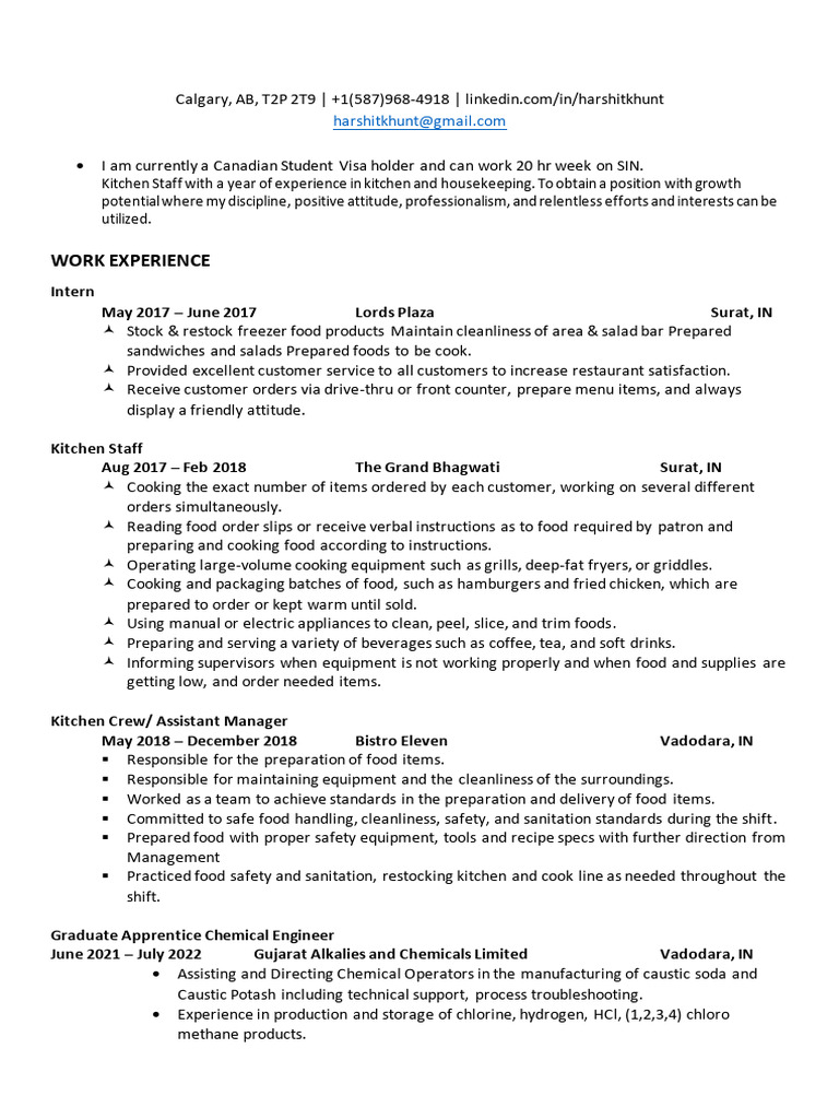 Resume Harshit Khunt | PDF | Kitchen