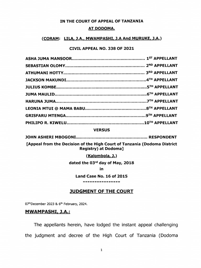 Asha Juma Mansoor Others Vs John Asheri Mbogoni (Civil Appeal No 338 of ...