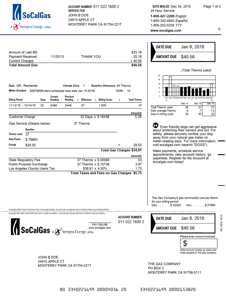 Socalgas Bill Template | PDF | Debit Card | Service Industries