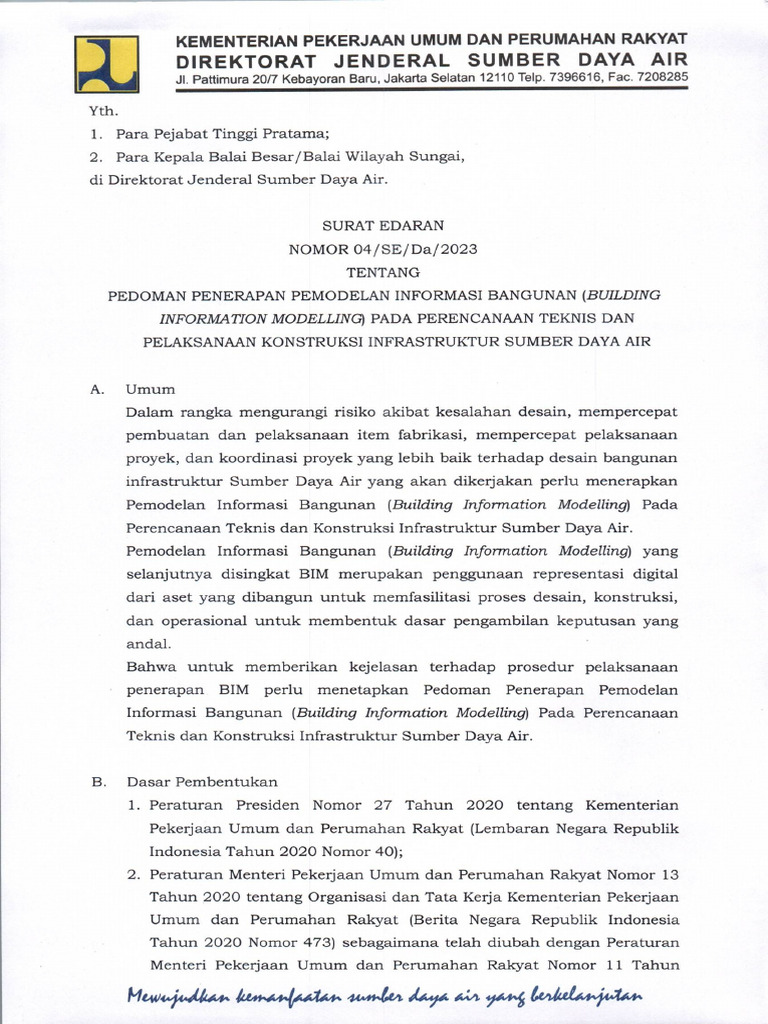 Se Dirjen Sda 04 Tahun 2023 Bim | PDF
