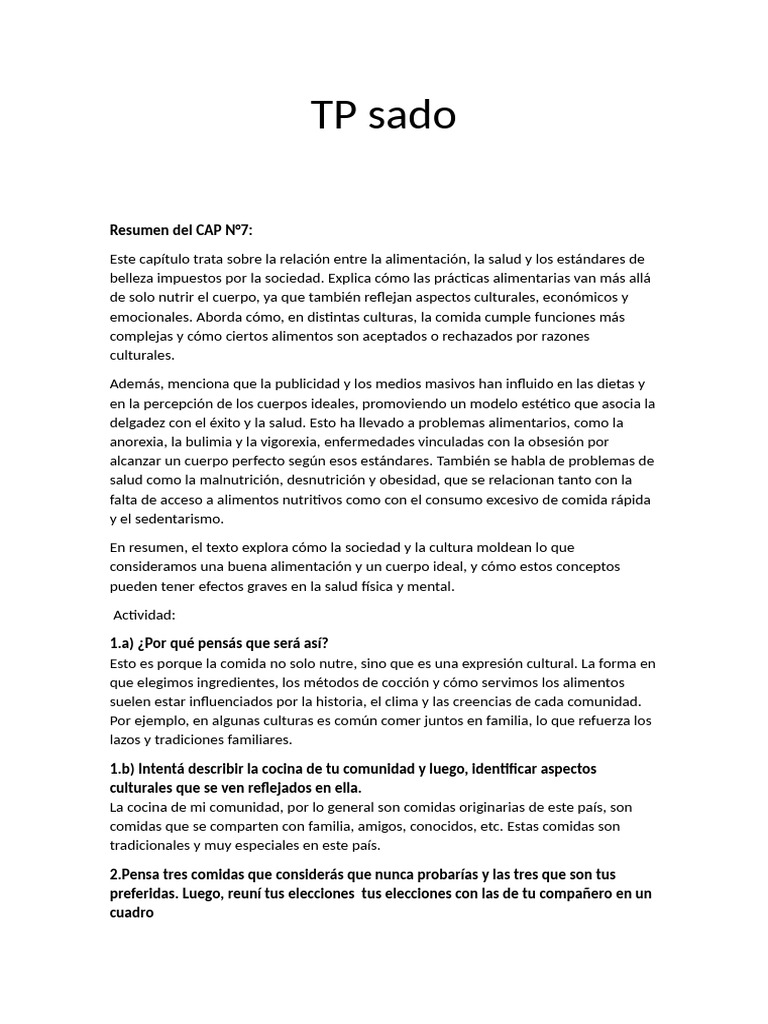 TP Sado | PDF | Alimentos | Dieta