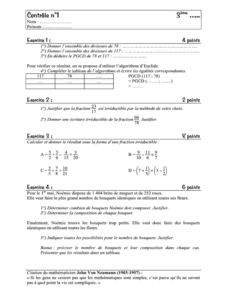Controle Maths | PDF