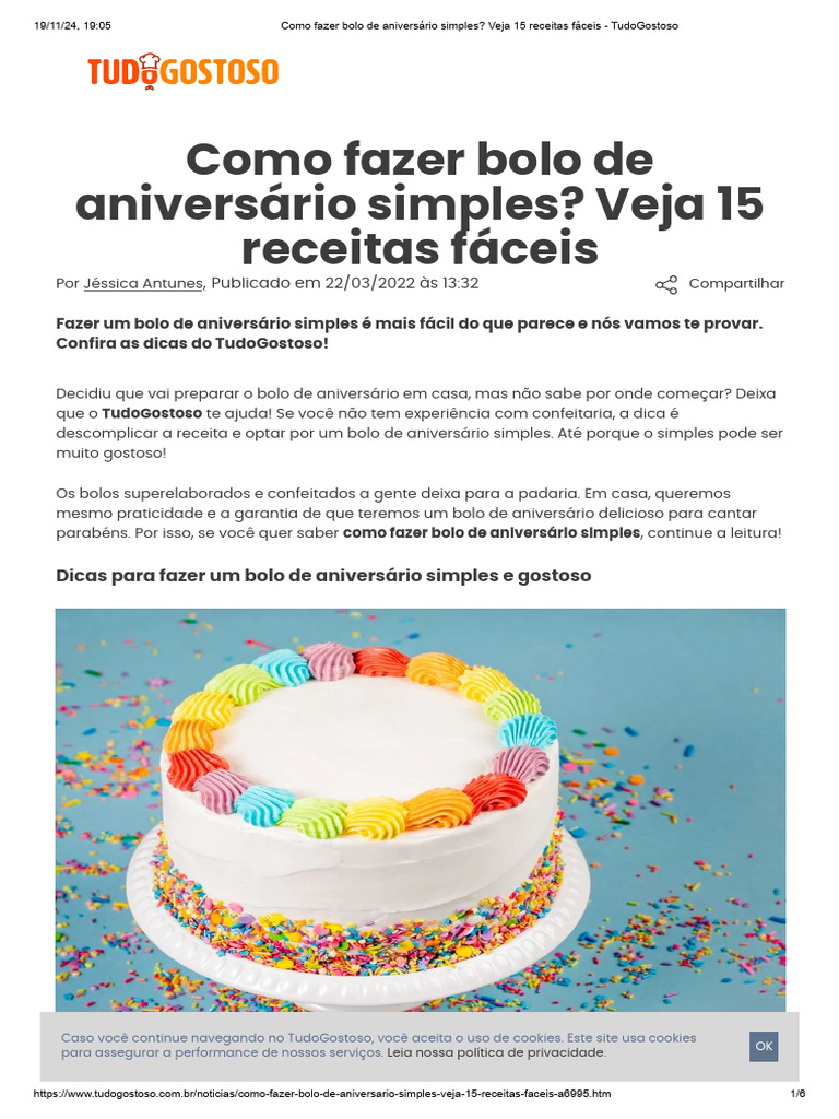 Como Fazer Bolo de Aniversário Simples - Veja 15 Receitas Fáceis ...