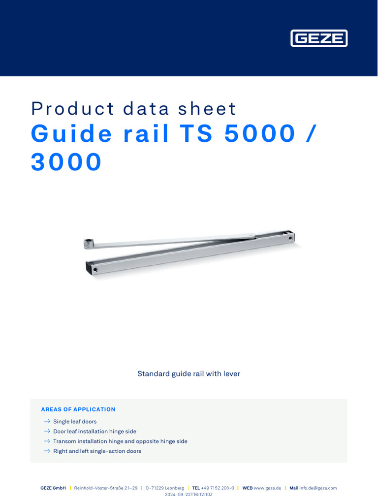 GEZE - Product Data Sheet - EN - 697800004351 | PDF
