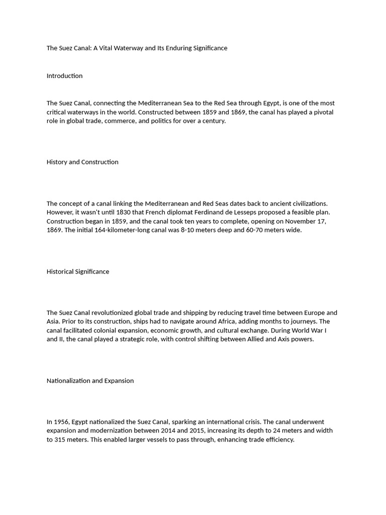 The Suez Canal | PDF | Suez Canal | Water Transport