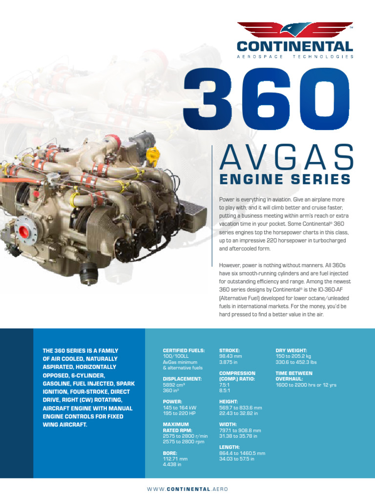 Continental Specsheet Avgas 360 Engine Series v2 - WEB | PDF | Gasoline ...