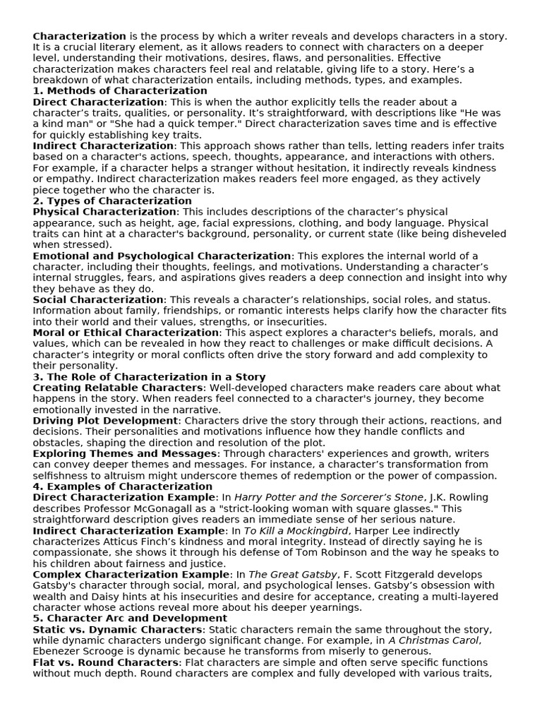 Understanding Characterization in Literature | PDF | The Great Gatsby ...