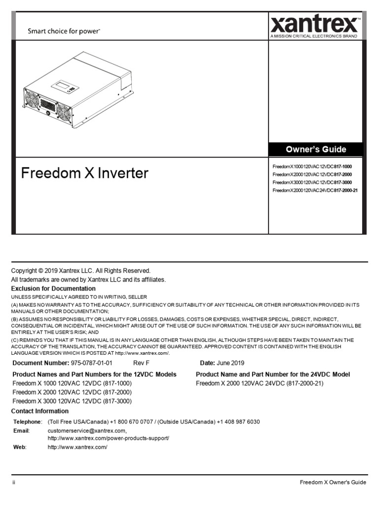Freedom X Inverter Owners Guide 975 0787-01-01 Rev F ENG | PDF | Power ...