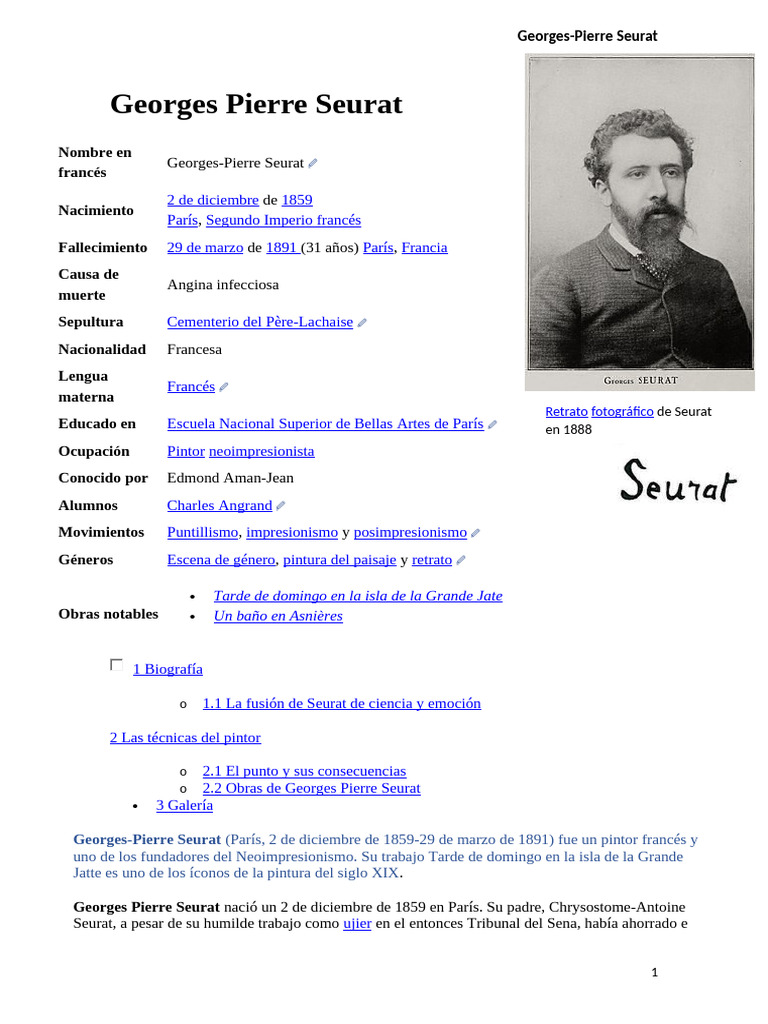 Georges Pierre Seurat - BIO | PDF | Arte Moderno | Pinturas