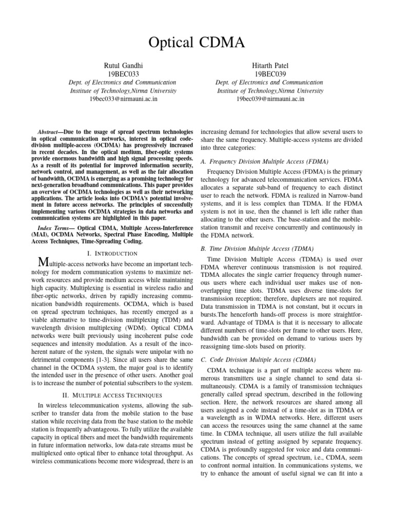 Optical CDMA | PDF | Channel Access Method | Multiplexing