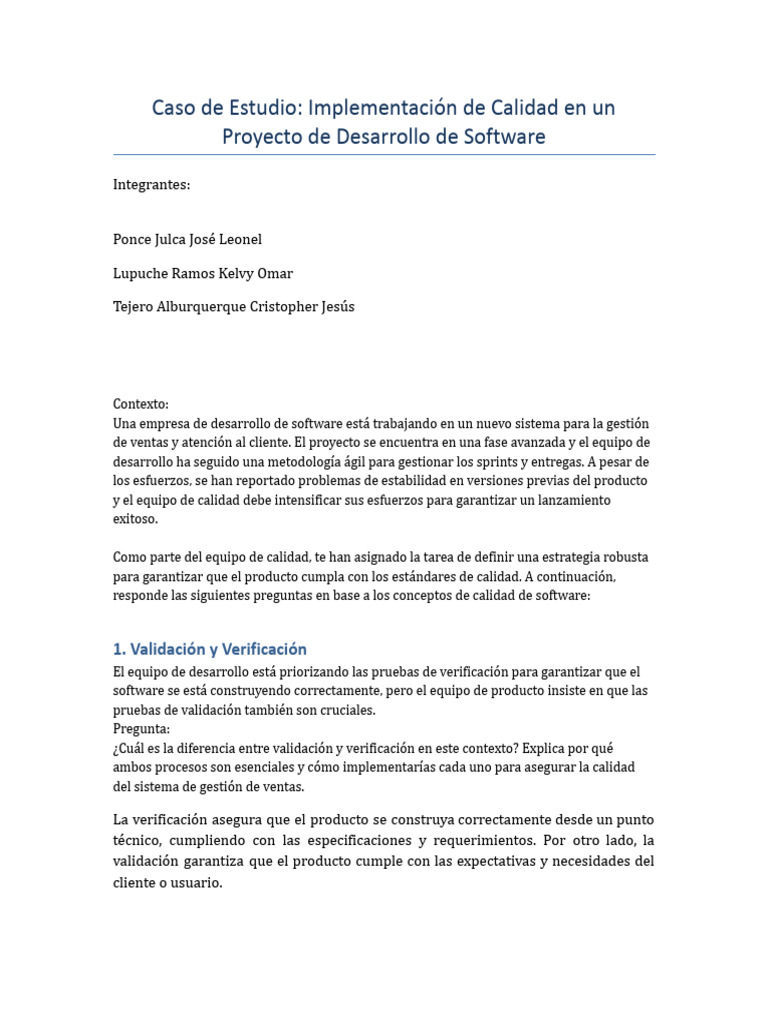 Caso de Estudio Calidad de Software | PDF | Software | Desarrollo ...