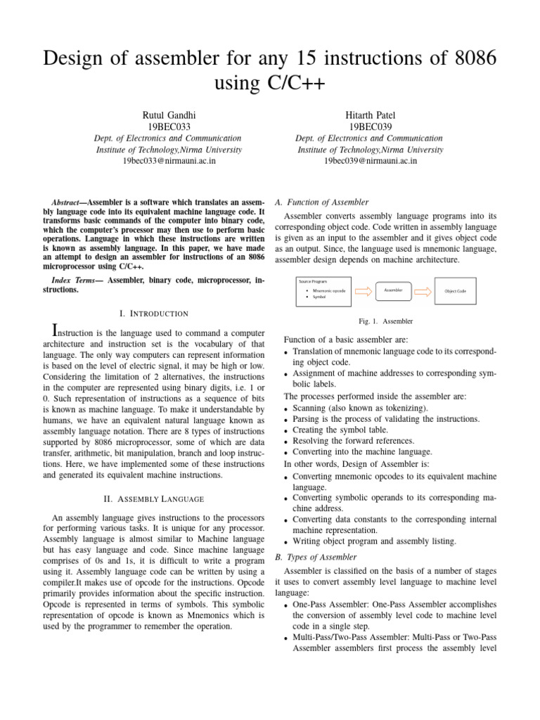 Design of Assembler For Any 15 Instructions of 8086 Using C | PDF | Assembly Language | Computer ...