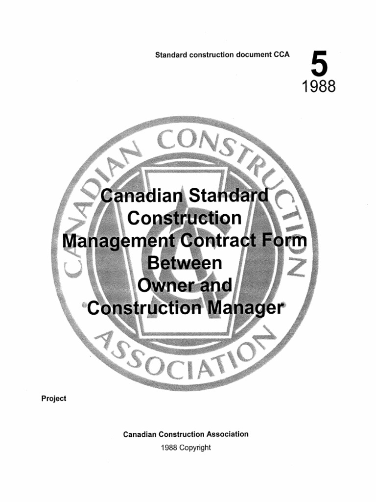 CCA 5-1988 Canadian Standard Construction Management Contract Form ...