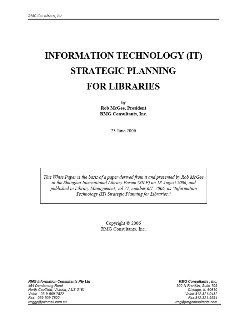It Strategic Planning For Libraries | PDF | Strategic Planning | Swot ...