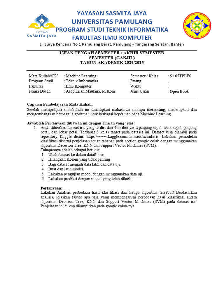 Soal UTS CS - Machine Learning | PDF