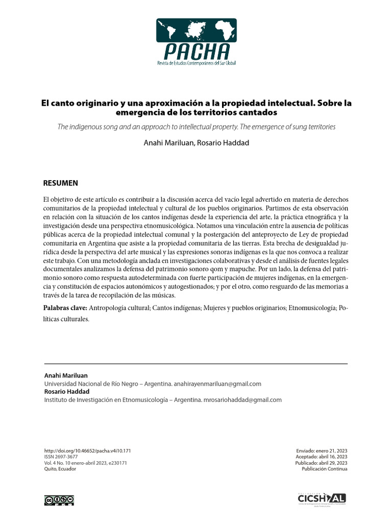 El Canto Originario y Una Aproximacion A La Propie | PDF | Patrimonio ...