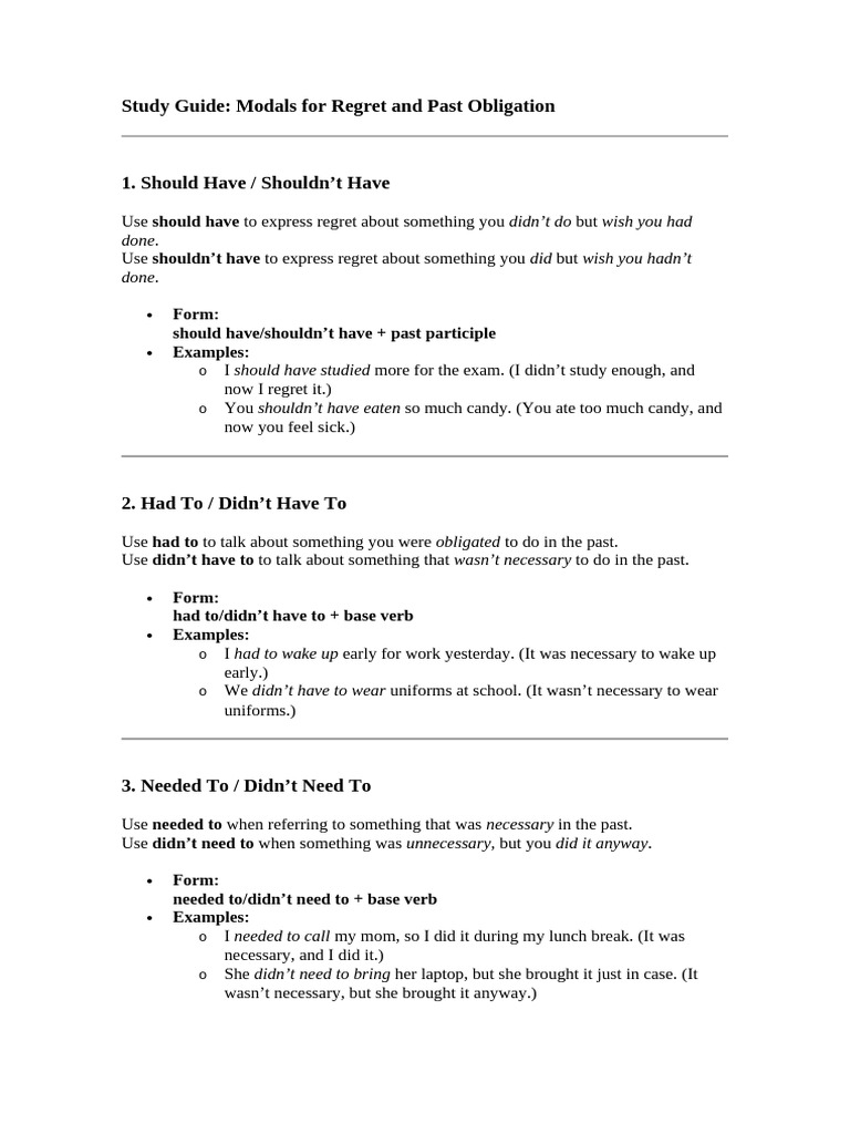Study Guide - Modals | PDF | Verb