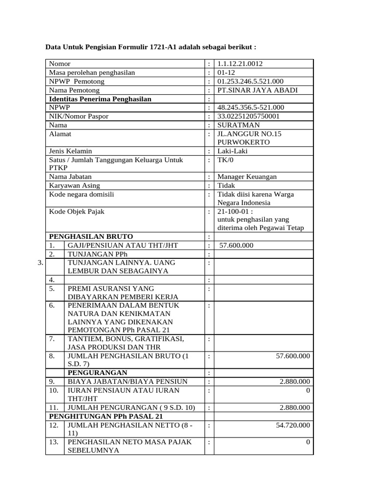 Soal 1. Pengisian Formulir 1721 | PDF