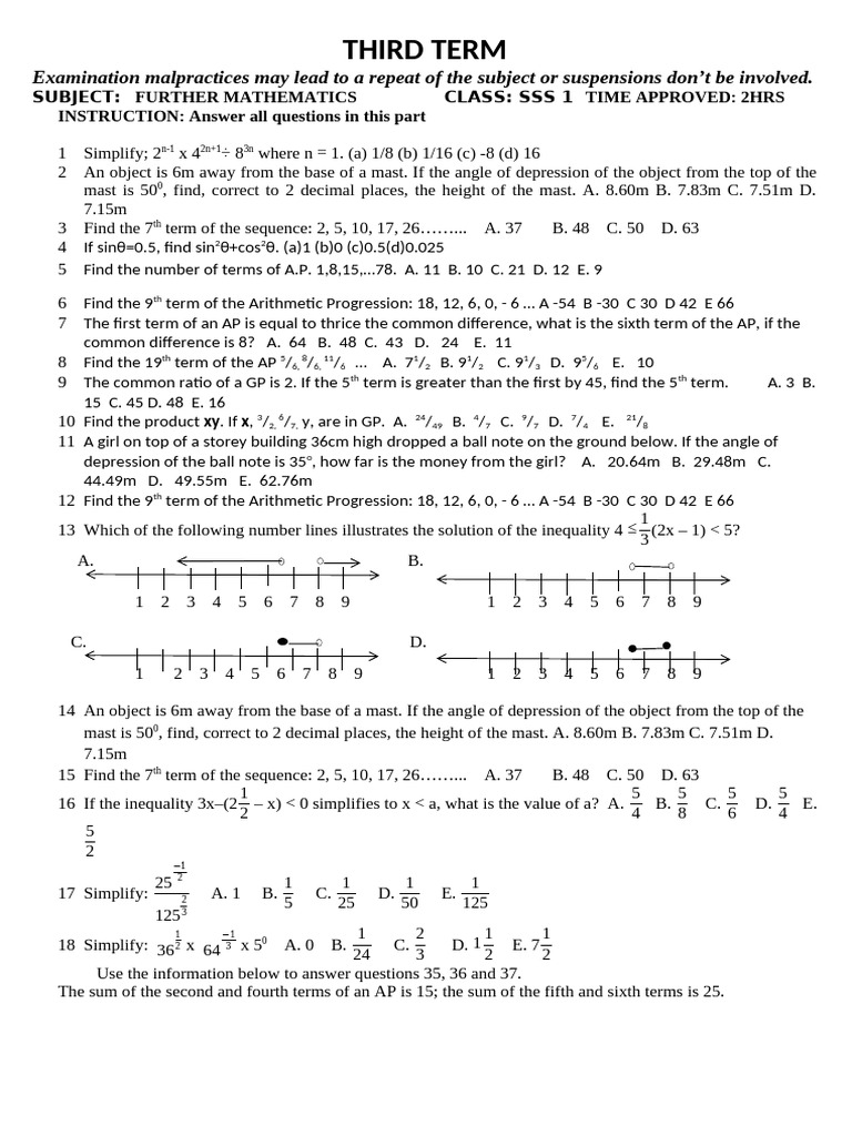 SSS 1 Further Math Exam | PDF | Elementary Mathematics | Numbers
