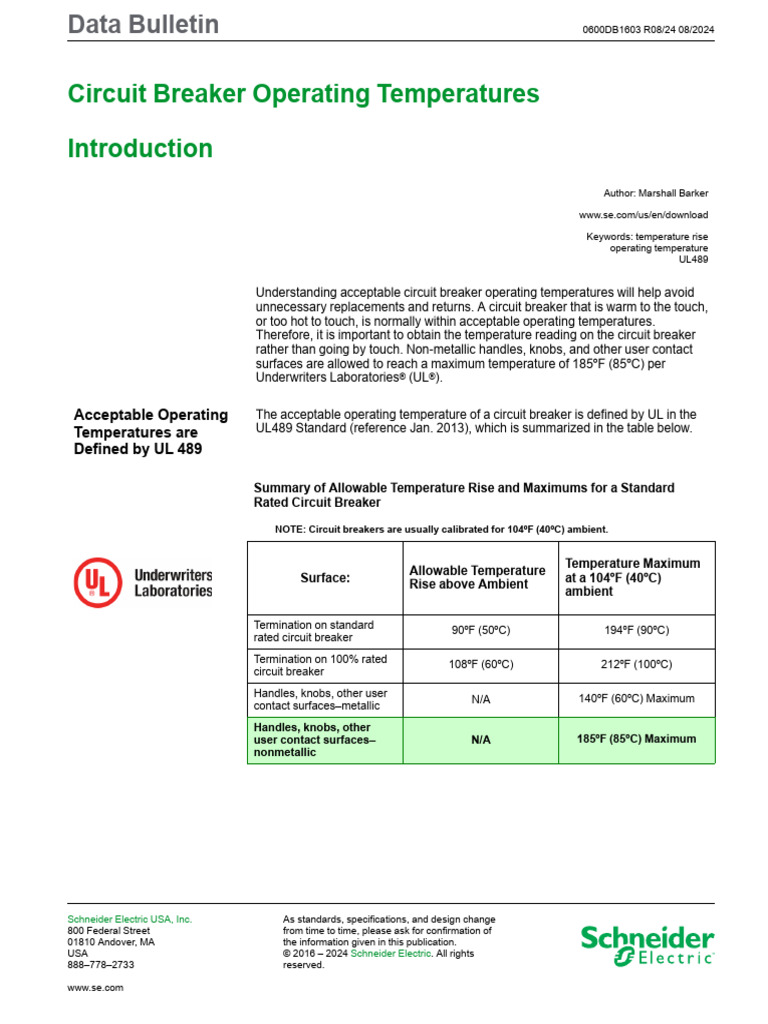 0600DB1603 Circuit Breaker Operating Temperatures | PDF | Thermography ...