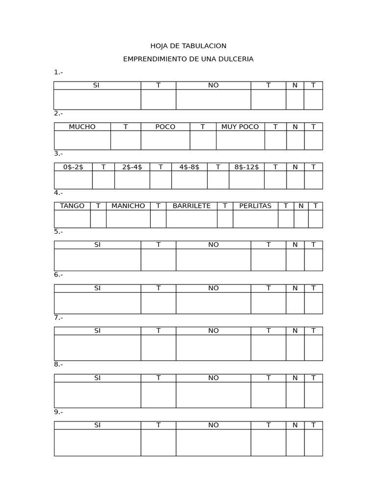 Hoja de Tabulacion | PDF