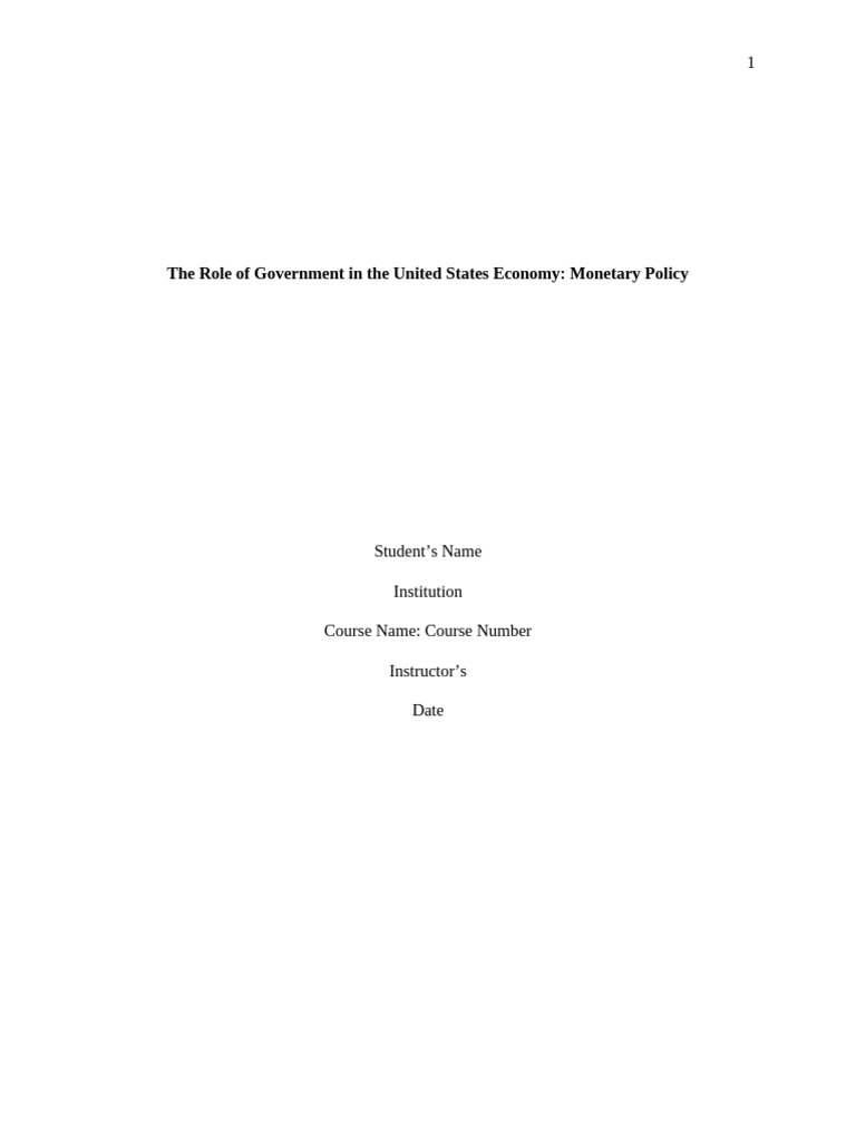 The Role of Government in The United States Economy Through Monetary ...