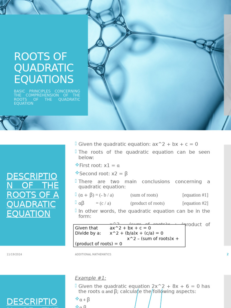 Topic #5 - Additional Mathematics - ROOTS OF A QUADRATIC EQUATION | PDF ...