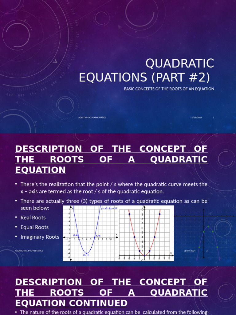 Topic #3 - Additional Mathematics - QUADRATIC EQUATIONS (PART #2) | PDF ...