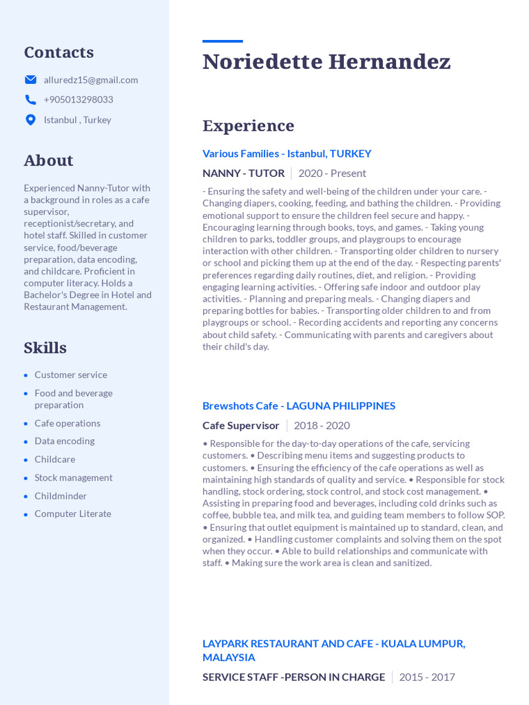 Reddy CV - Job | PDF | Child Care | Restaurants