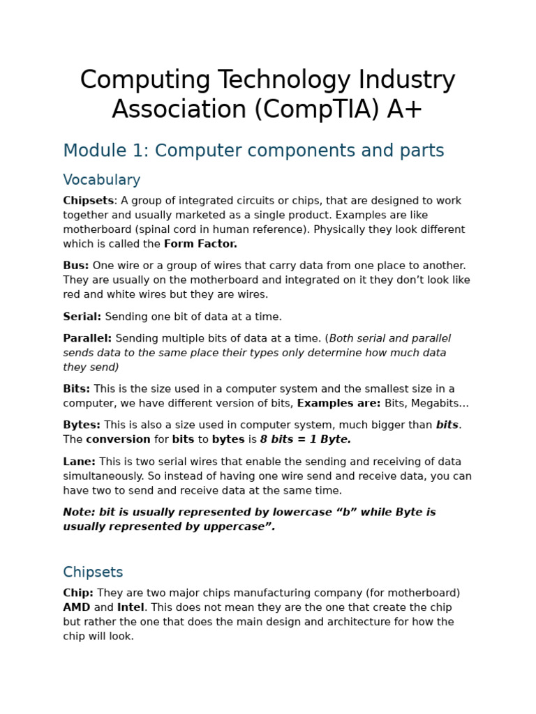 Computing Technology Industry Association (Comptia) A+: Module 1: Computer Components and Parts ...