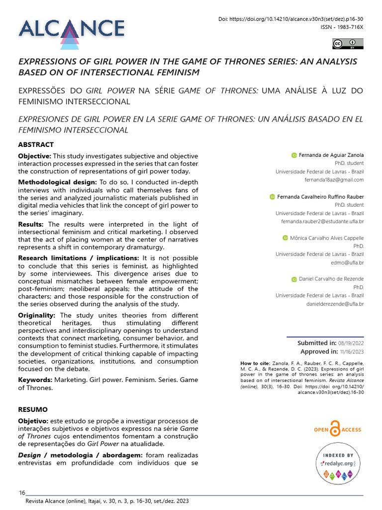 Expressions of Girl Power in The Game of Thrones Series An Analysis ...