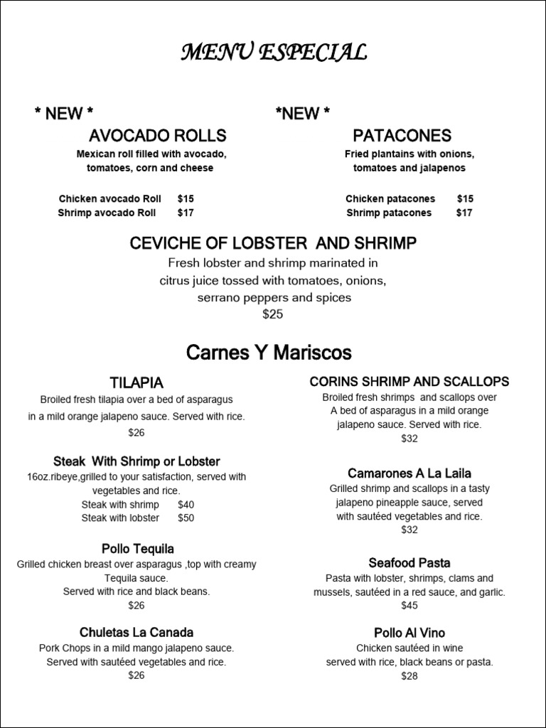 Mexican Restaurant Menu Sample | PDF | Taco | Burrito