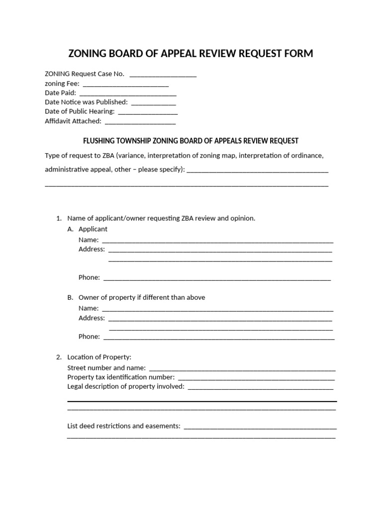 Zoning Board Appeal Request Form | PDF | Property Law | Common Law