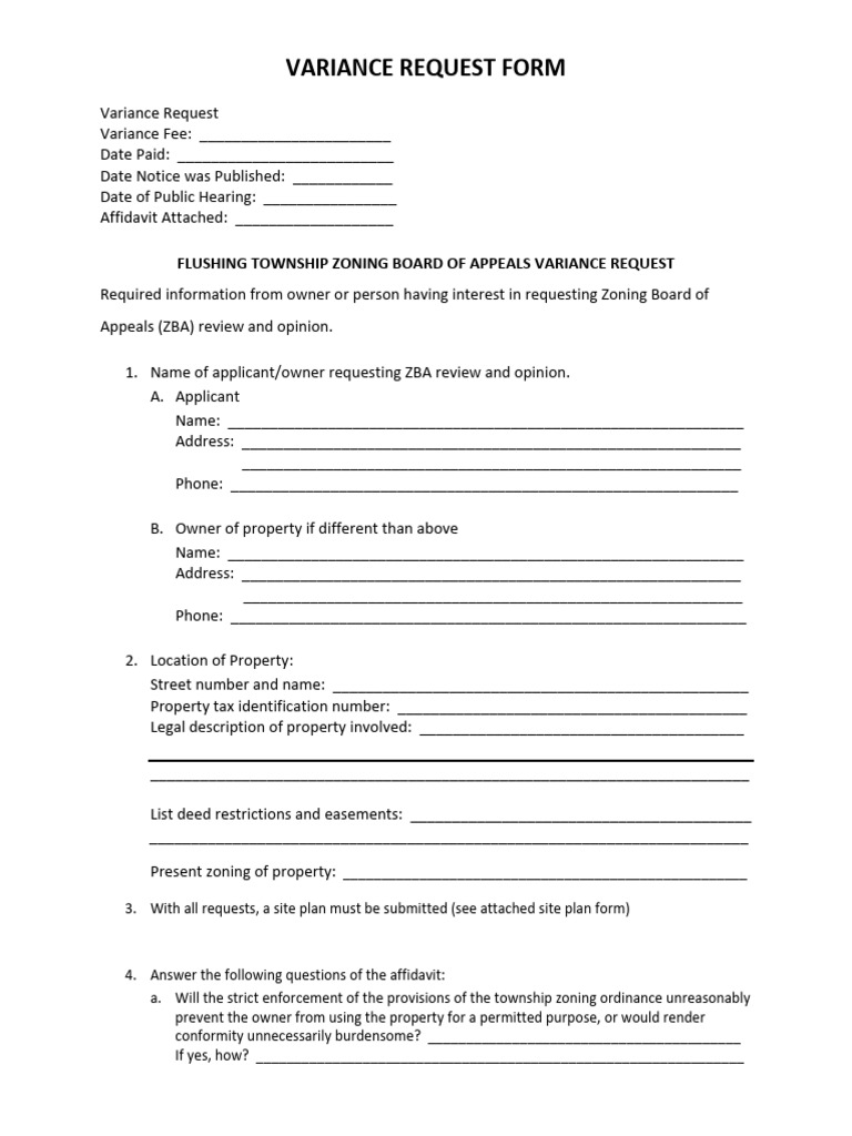 Variance Request Form - 2018 | PDF | Common Law | Justice