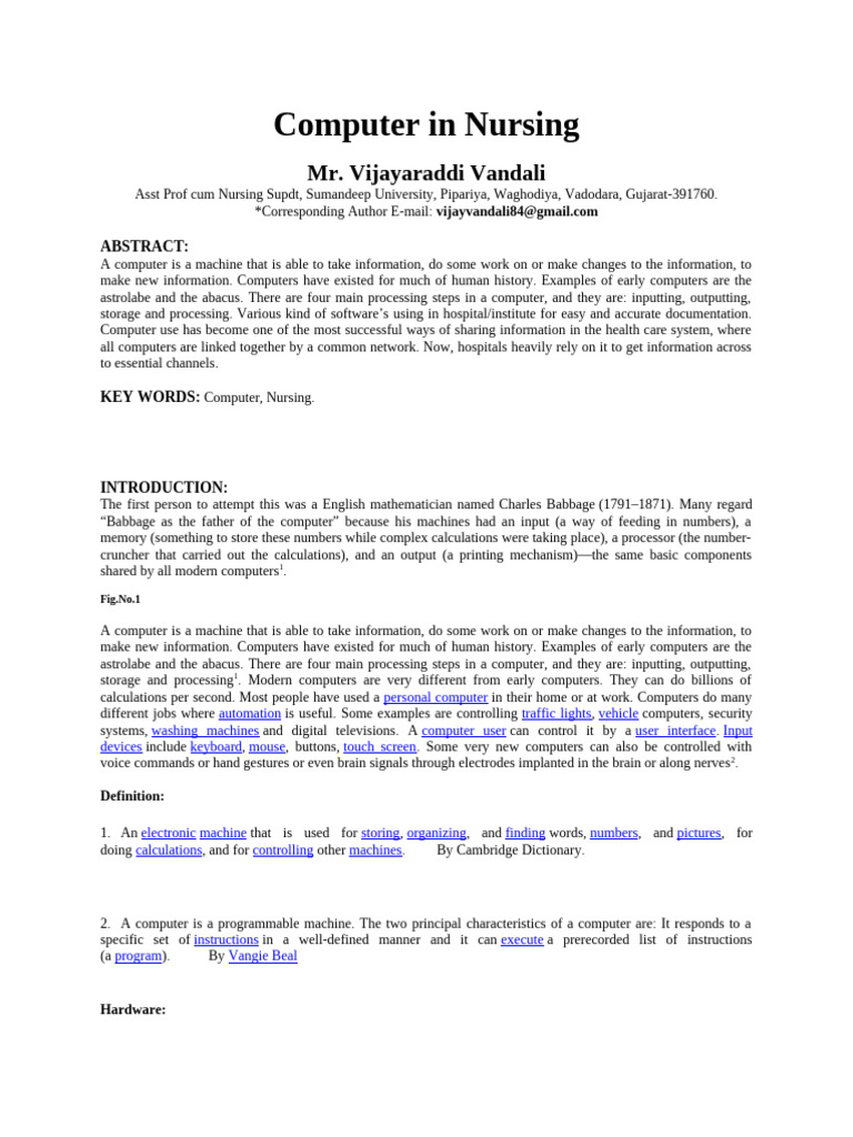 Computers in Nursing: Impact and Uses | PDF | Computer Hardware ...