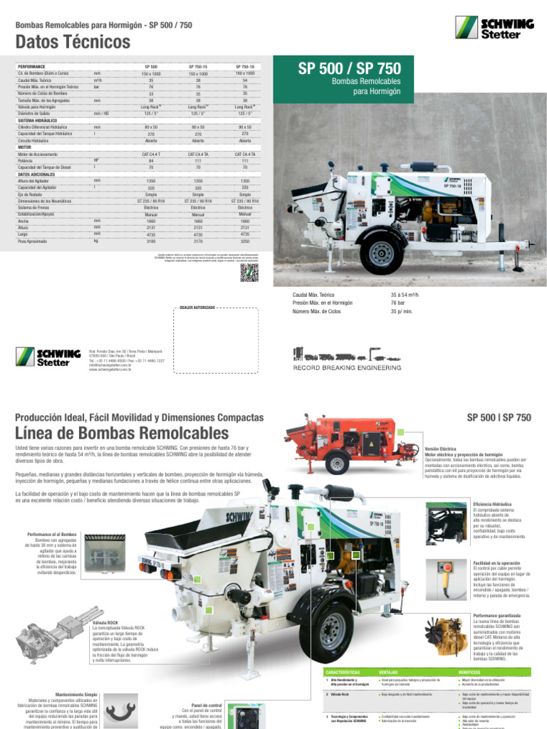 Bombas Estacionarias SP 500/750 para Hormigón | PDF | Bomba | Hormigón