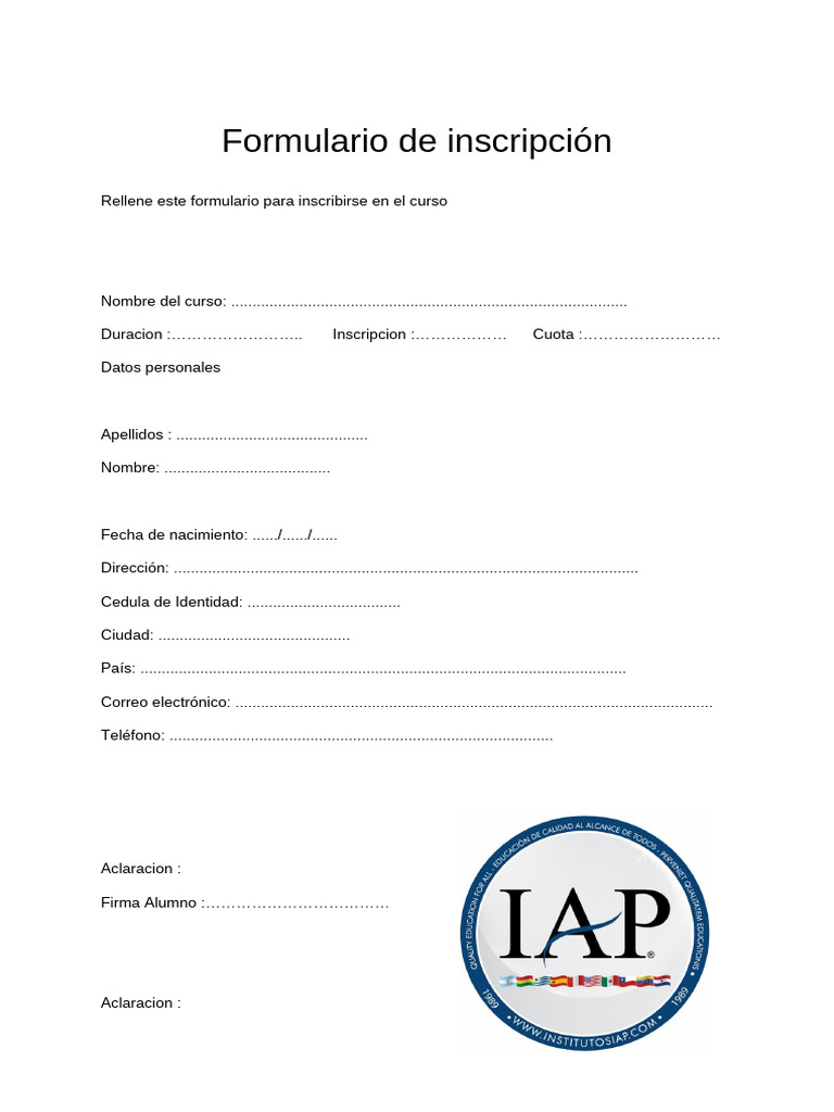 Formulario de Inscripcion | PDF