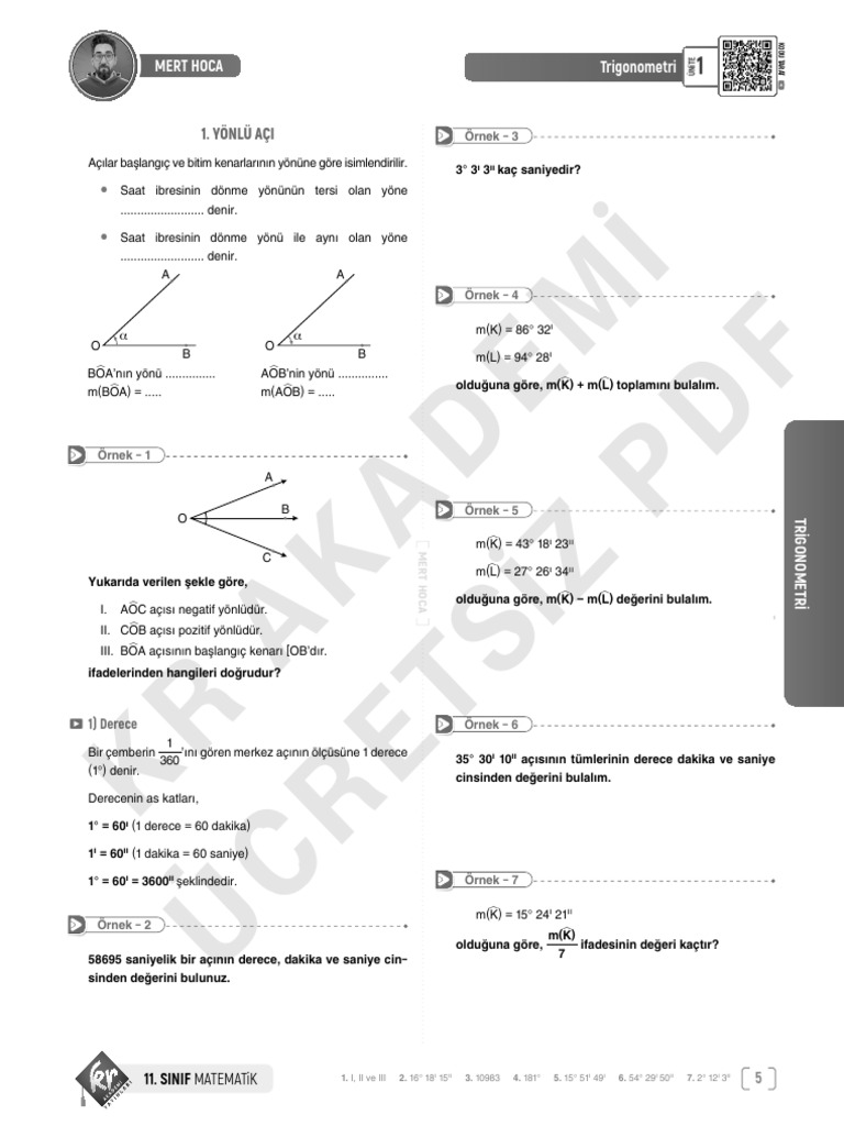 11 Matematik VDK 2024 1. DERS | PDF