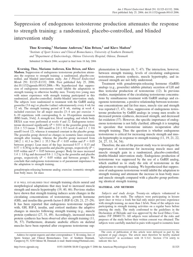 Kvorning Et Al 2006 Suppression of Endogenous Testosterone Production ...