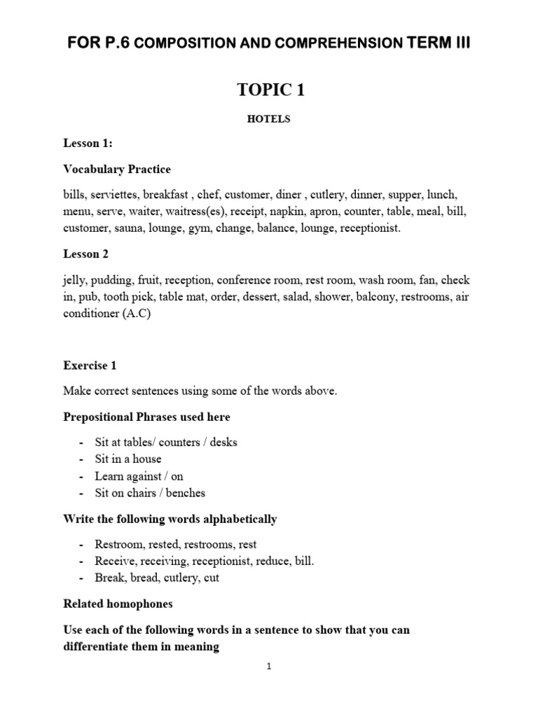 p.6 Composition and Comprehension Lesson Notes Term III | PDF | Waiting ...