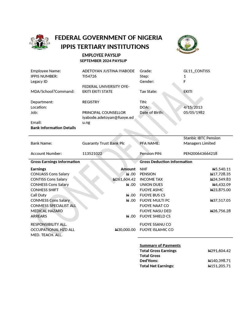 New Ippis Payslip January 2024 (Special 5a) | PDF | Employee Relations ...