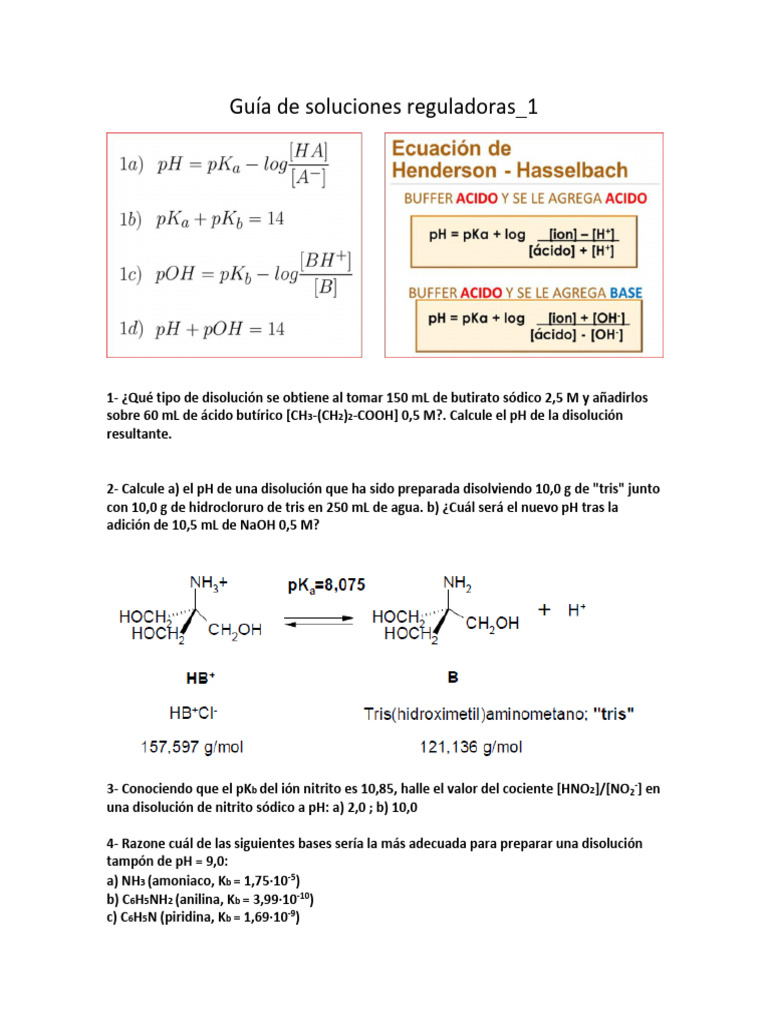 Guía de Soluciones Reguladoras - 1 | PDF | Constante de disociación ácida | Tris