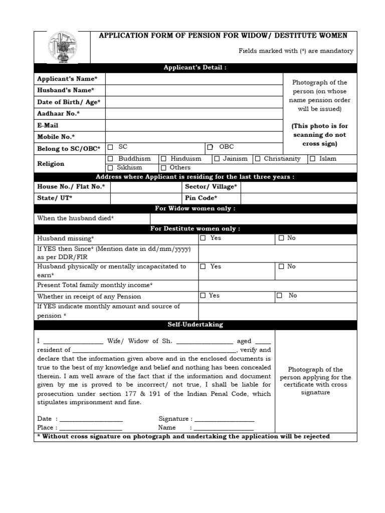 1723102468-Application Form of Pension For Widow | PDF | Identity ...